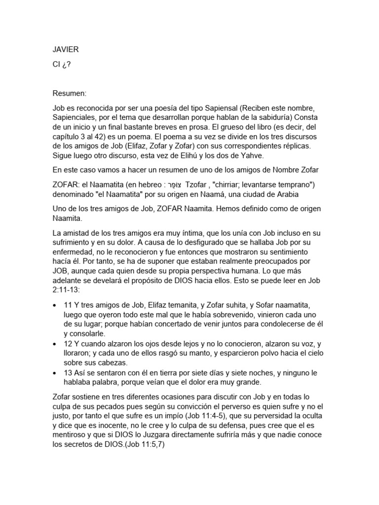 Trabajo Resumen Sobre Zofar en Job | PDF | Libro de trabajo | Creencia ...