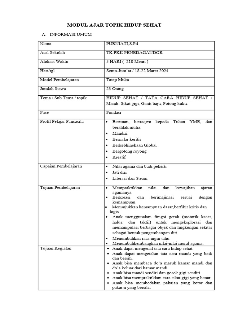 Modul Ajar Hidup Sehat | PDF