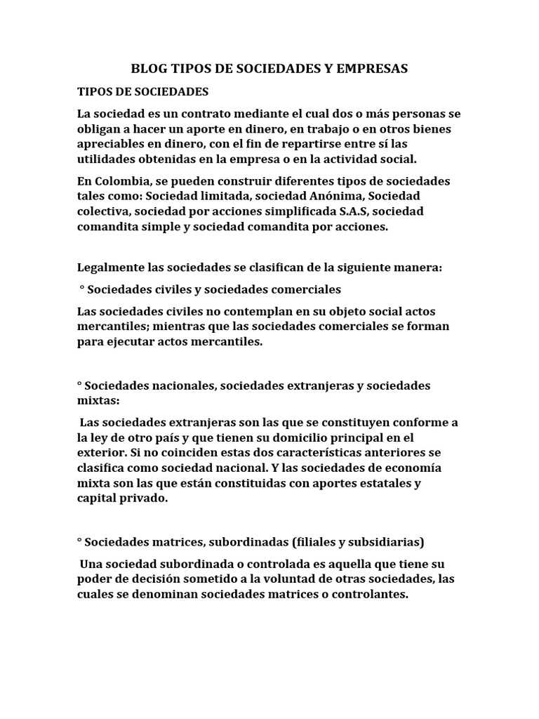 Blog Tipos de Sociedades y Empresas | PDF | Sociedad de responsabilidad limitada | Business