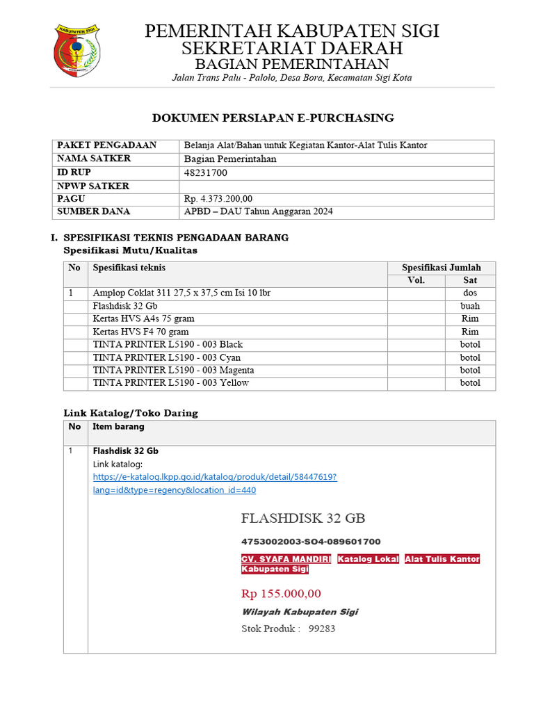 Dokumen Persiapan E-Purchasing - ATK2 | PDF