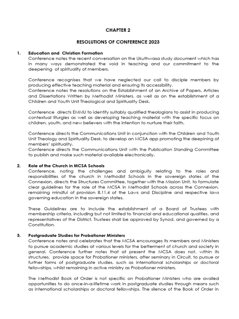 Conference 2023 Resolutions As Per Year Book | PDF | Methodism | Evaluation