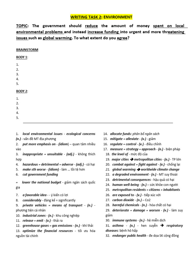 Adv 1 - w2 - Writing Task 2 - Environment | PDF
