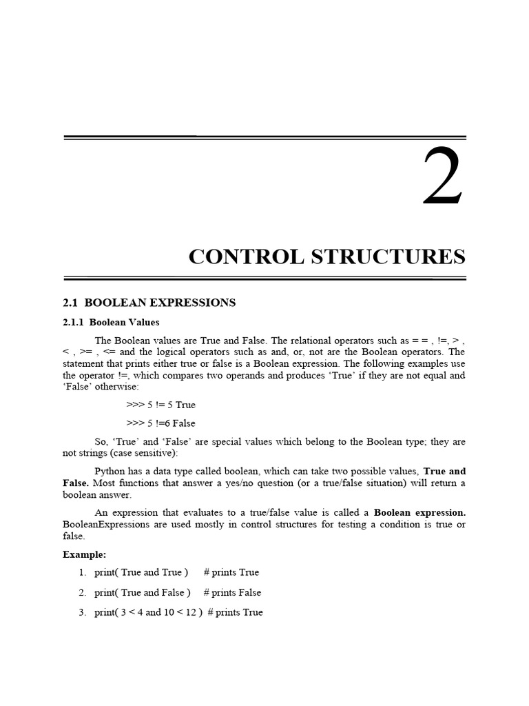 Python Unit 2 Pdf Control Flow Boolean Data Type 