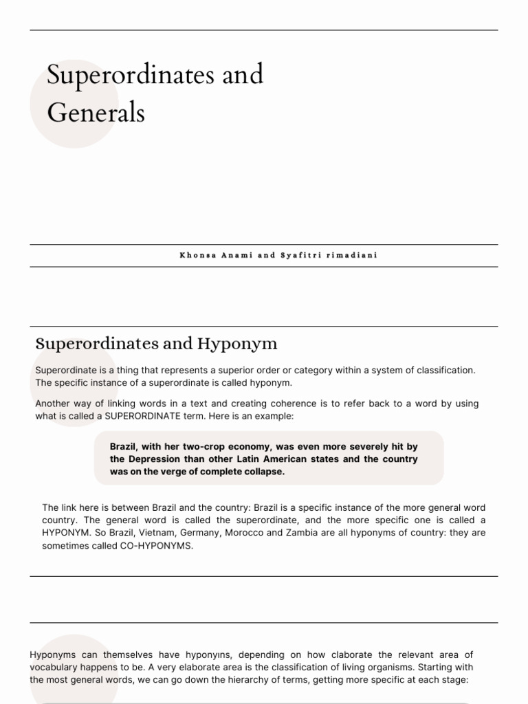 Superordinates and General Presentation | PDF | Linguistics