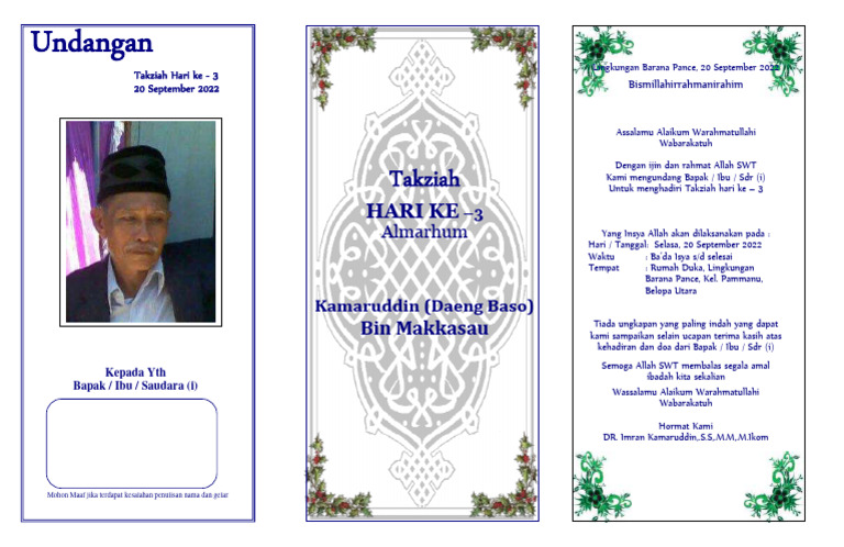 Undangan Takziah Hari ke-3 Kamaruddin | PDF