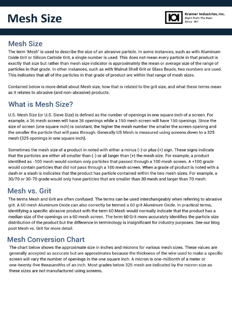 mesh-microns-sizes-conversion-chart-and-infromation-eBook | PDF