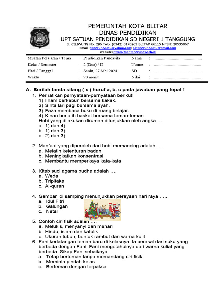 Soal SAS Pend. Pancasila Kelas 2 Sem.2 | PDF | Seni