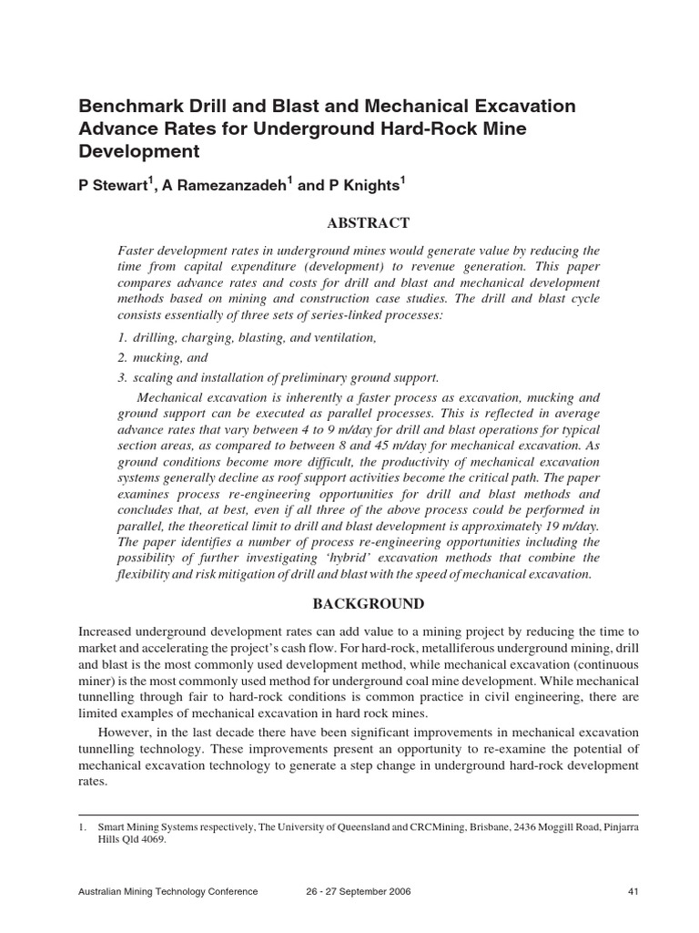 Benchmark Drill and Blast and Mechanical Excavation Advance Rates For ...