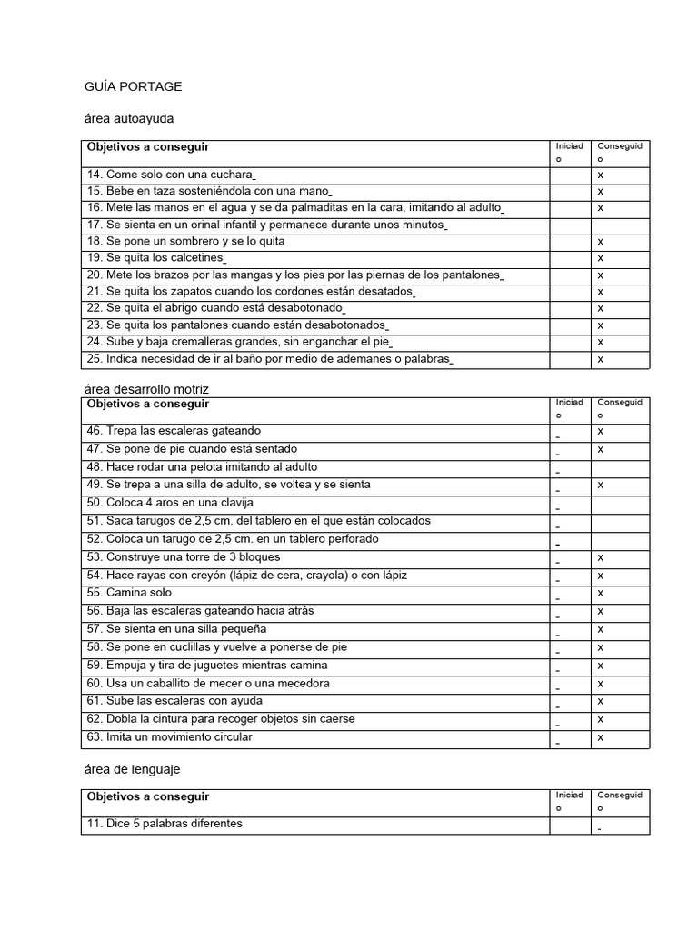 GUÍA PORTAGE 1-2 Años | PDF