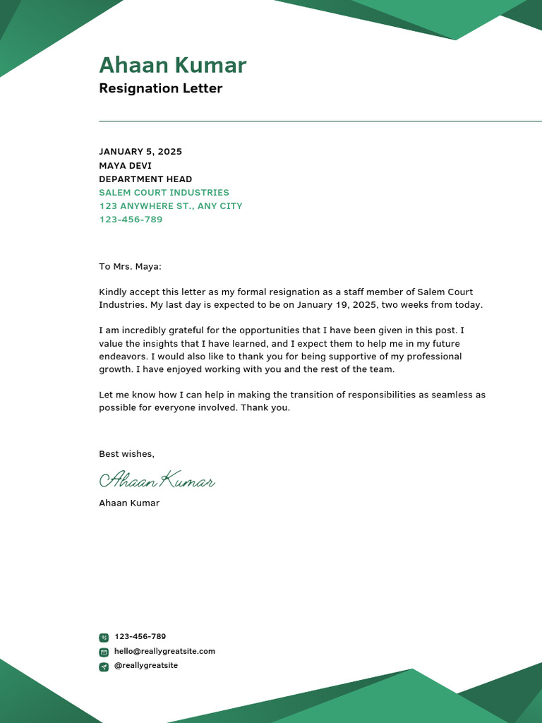 Ahaan Kumar's Resignation Notice | PDF