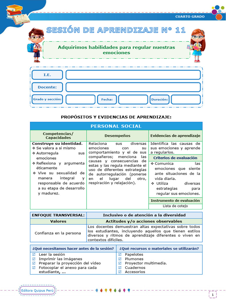 1.- 4TO GRADO Sesiones de Aprendizaje - Semana 2 - UD II - Editora Quipus Perú | Descargar ...