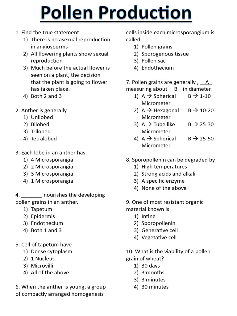 Pollen Production DPP - Compressed | PDF