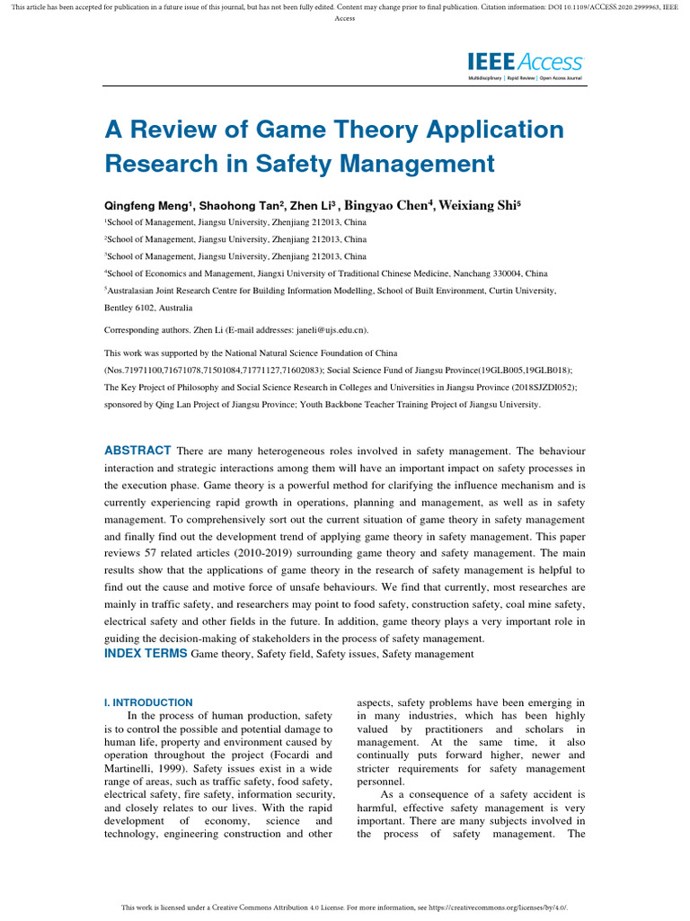 A Review of Game Theory Application Research in Sa | PDF | Game Theory | Safety