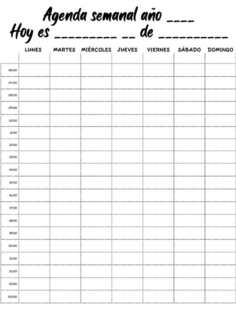 Agenda Semanal Blanco y Negro para Imprimir | PDF