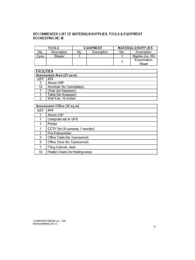 List of Tools Bookkeeping NC Iii - Vol. 34 | PDF