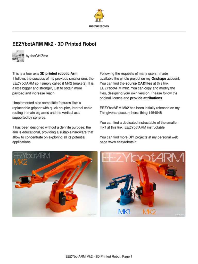 EEZYbotARM-Mk2-3D-Printed-Robot | PDF | Device Driver | Screw