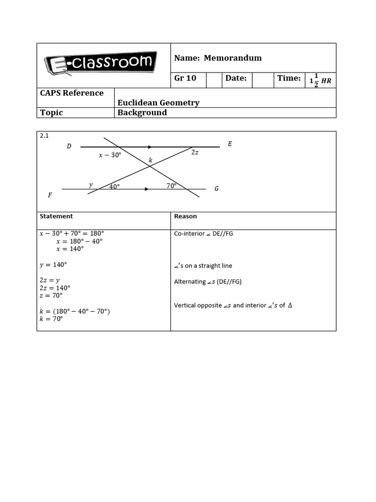 gr10t2 Euclidean Geometry Background Memo | PDF | Line (Geometry) | Triangle
