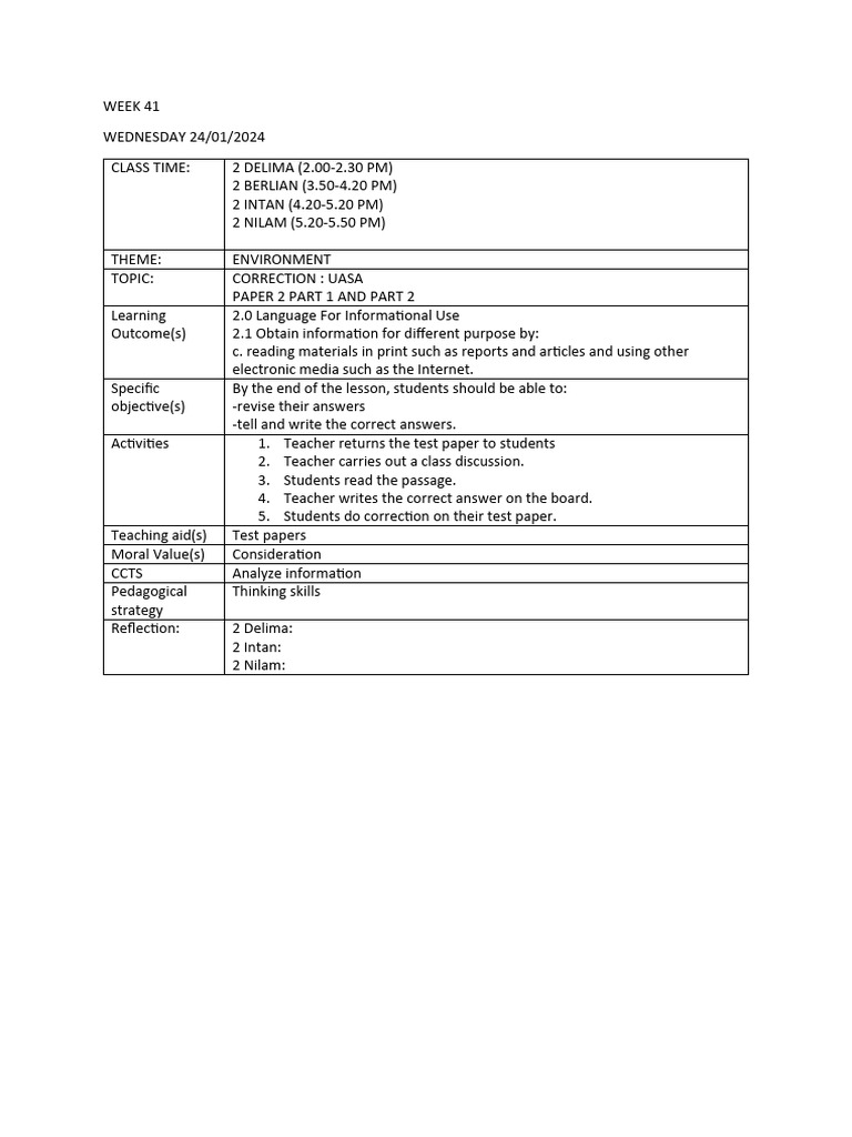 Environment Theme Lesson Plan Pdf