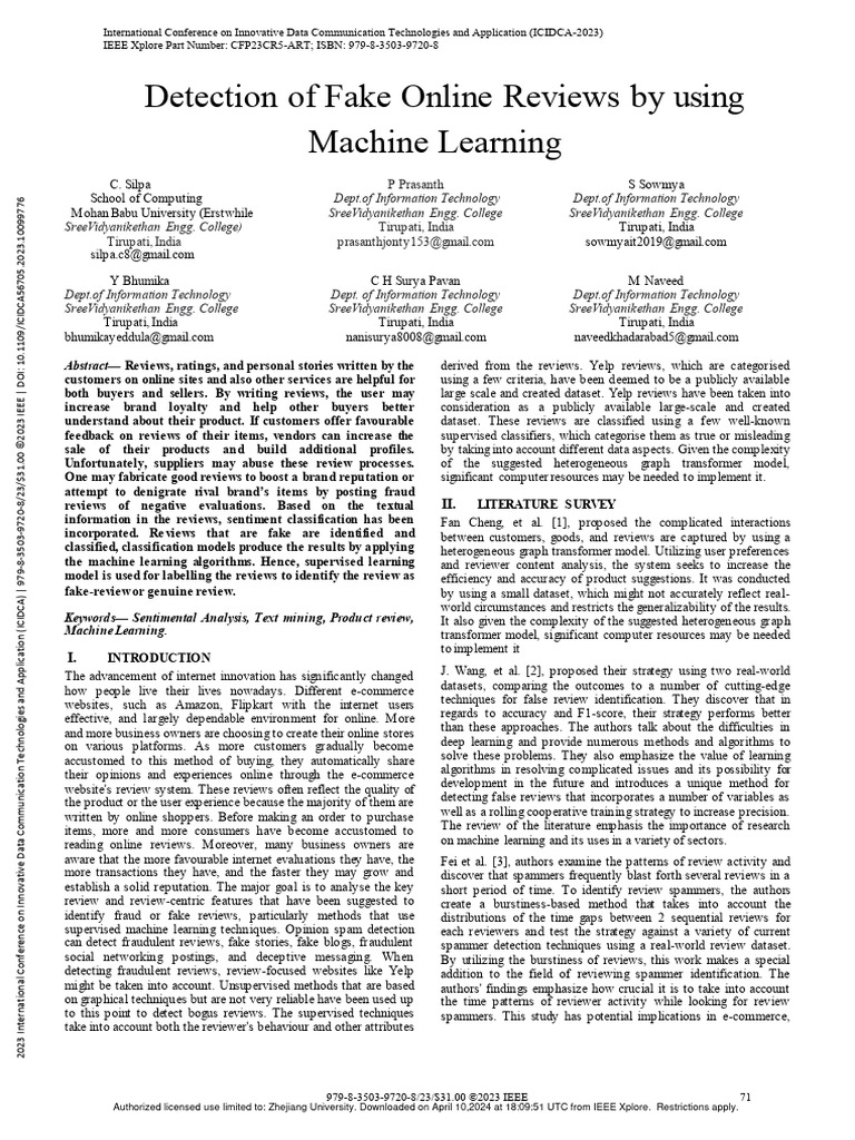 Detection of Fake Online Reviews by Using Machine Learning | PDF ... Detection of Fake Online Reviews by Using Machine Learning | PDF ...