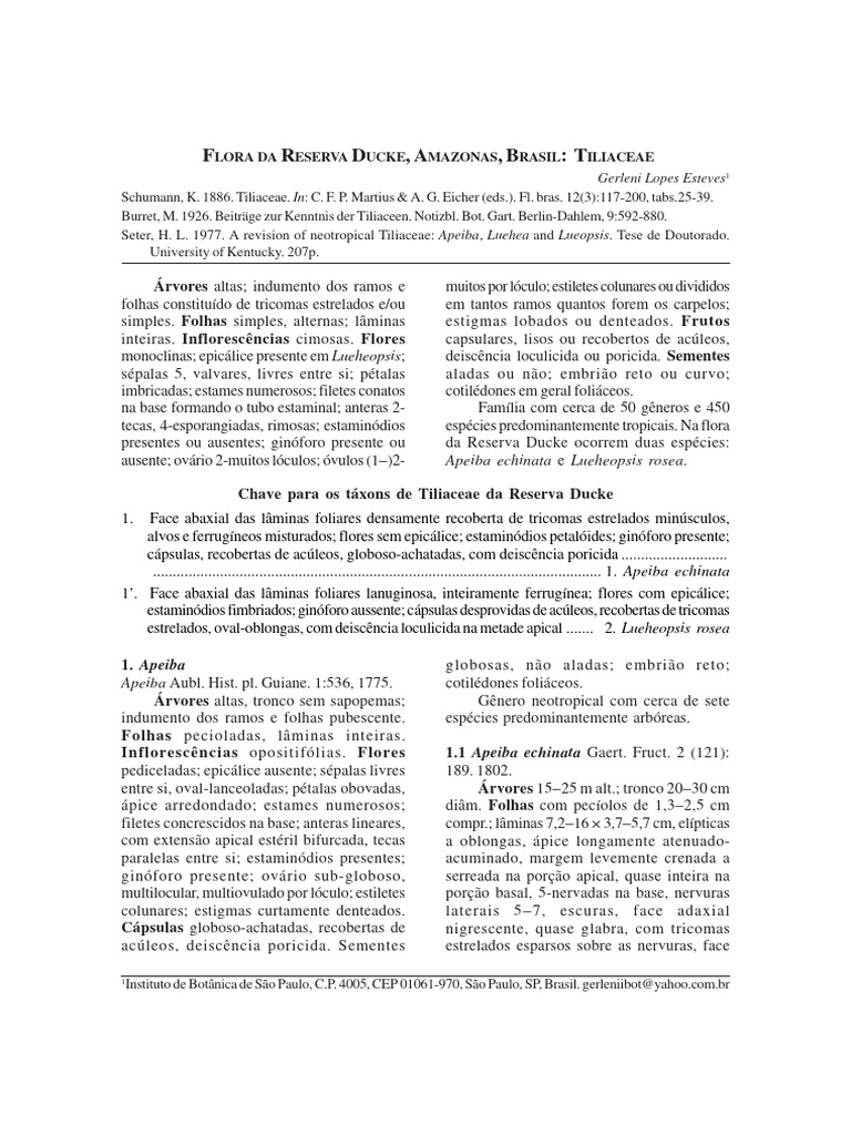 Tiliaceae na Reserva Ducke, Amazonas | PDF | Reprodução vegetal | Áreas ...