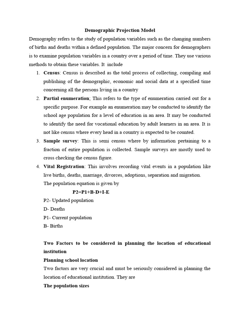 Demographic Projection Model | PDF | Demography | Census