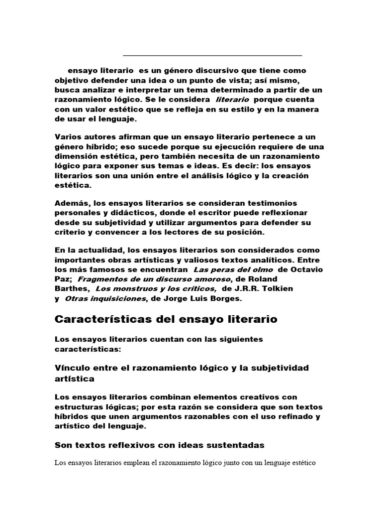 Qué Es Un Ensayo Literario | PDF | Ensayos | Escritores