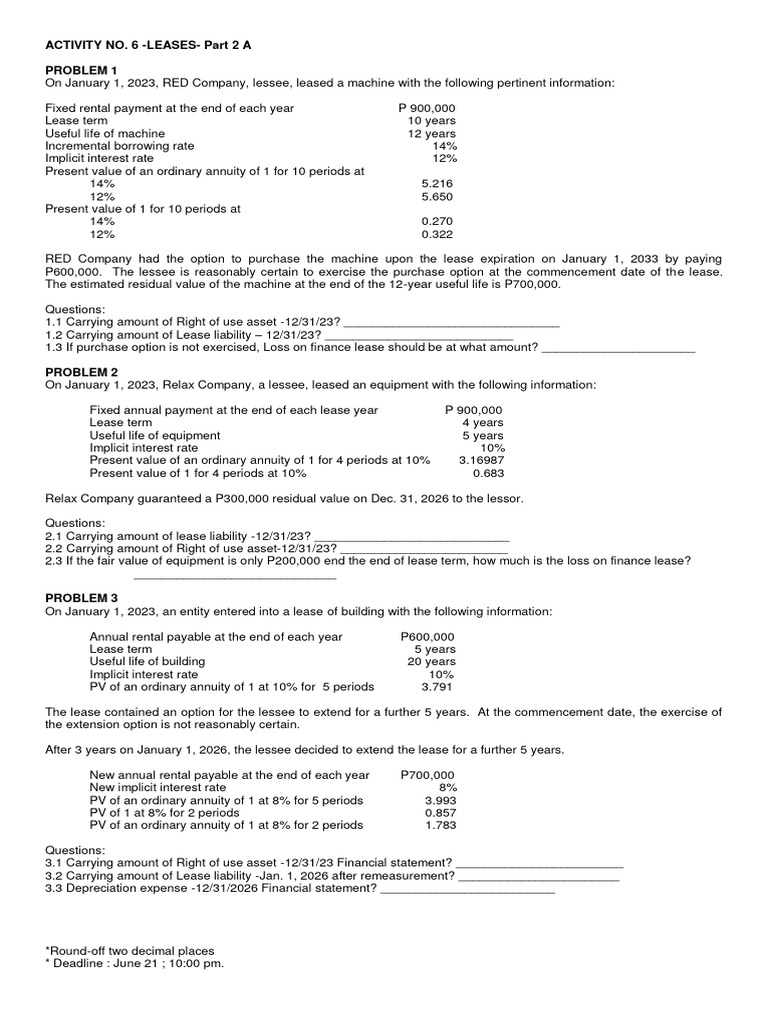 Activity Lease Part 2 A | PDF | Lease | Present Value