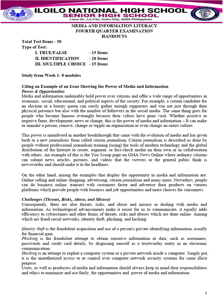 4th Quarter Exam - MIL Handouts | PDF | Typefaces | Composition (Visual Arts)