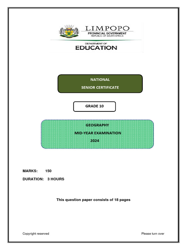 Grade 10 Geography Mid-Year. Question Paper 2024 | PDF | Atmosphere Of ...