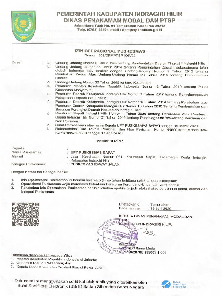 Surat Izin Operasional Puskesmas | PDF