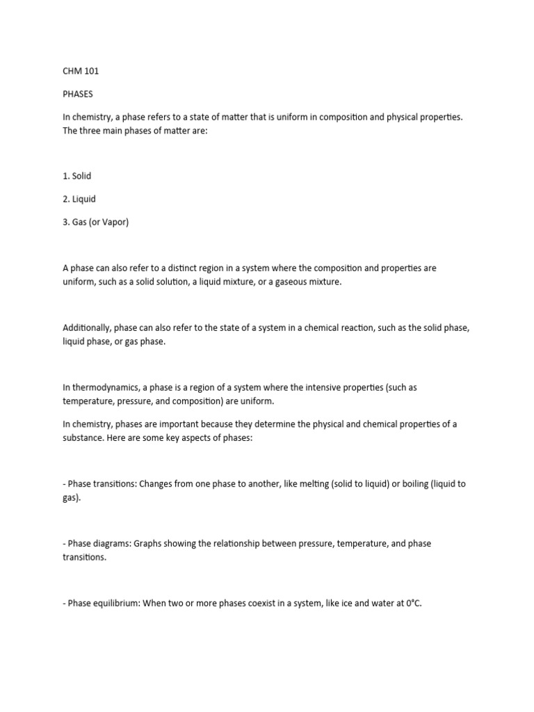 Phase CHM 101 | PDF | Phase (Matter) | Mixture