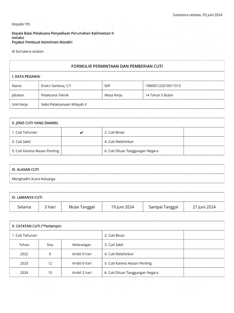 Formulir Cuti 161881 | PDF