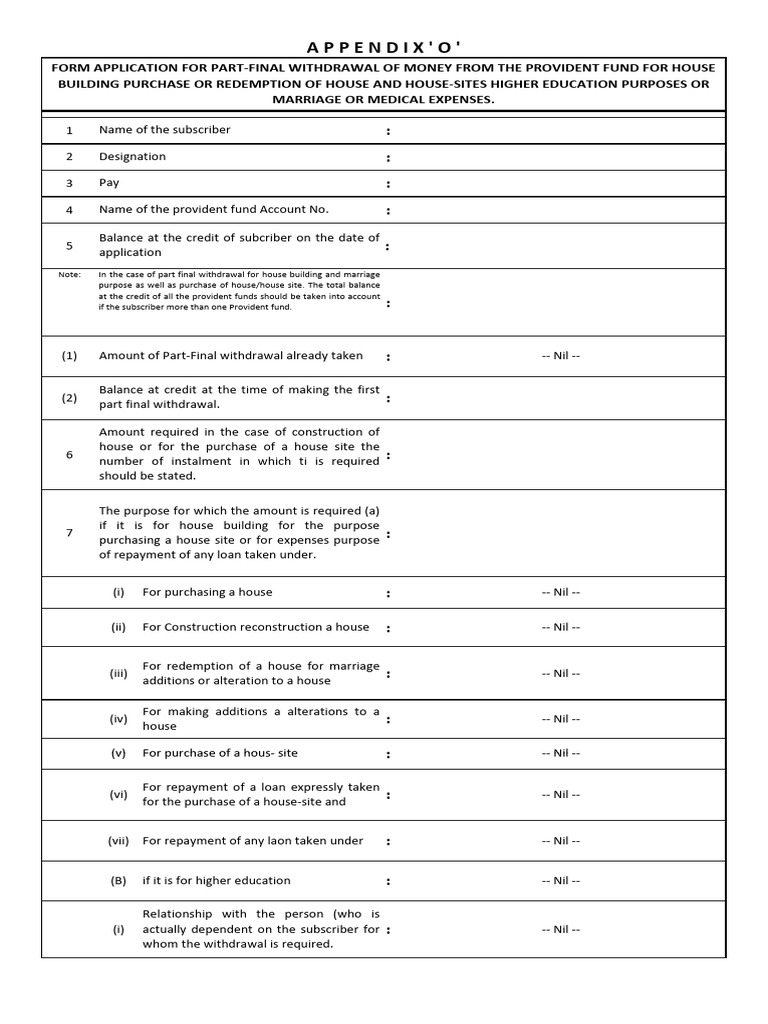 Appendix O Form For GPF Part Final Loan Advance | PDF | Credit | Finance & Money Management