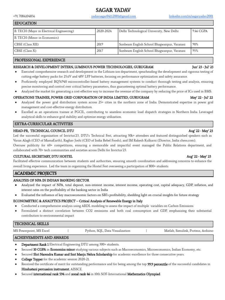 Sagar Yadav Resume | PDF | Macroeconomics | Economies
