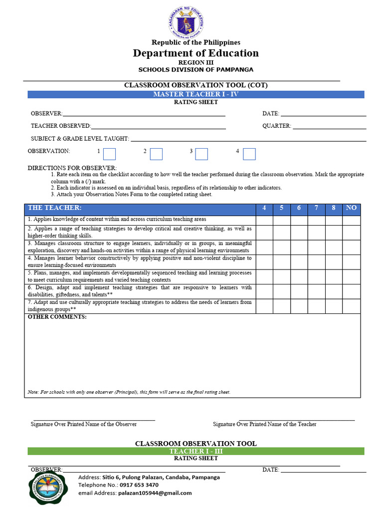 Classroom Observation Tool for Teachers | PDF | Learning | Teachers