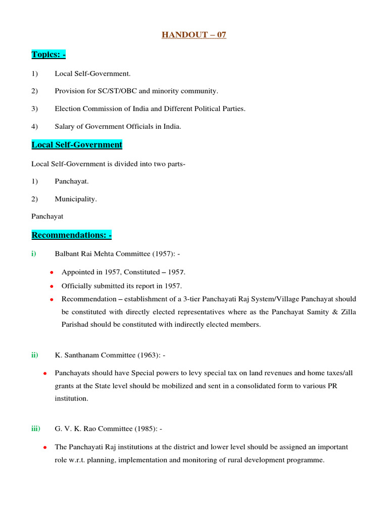 Polity Handout-07 | PDF | Government Of India | Governance