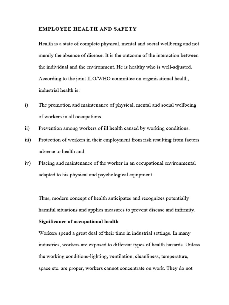 Employee Health and Safety Overview | PDF | Occupational Safety And ...