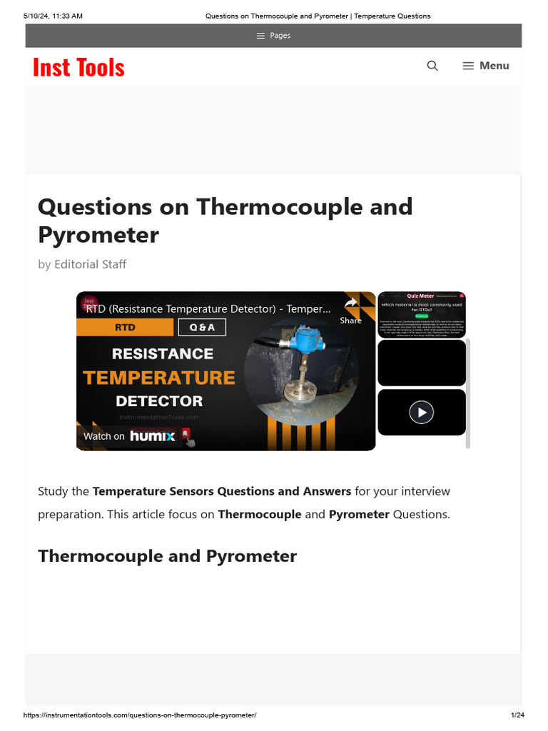 Questions on Thermocouple and Pyrometer _ Temperature Questions | PDF ...