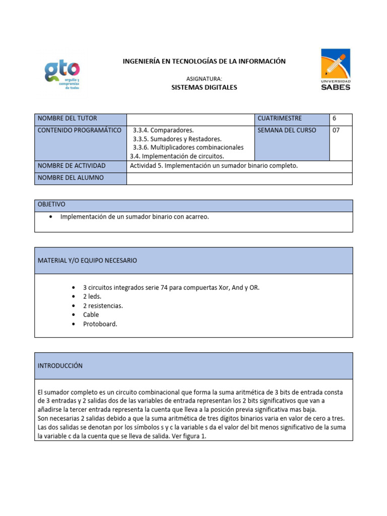 Actividad 5 Implementaciòn De Un Sumario Con Acarreo Pdf Puerta