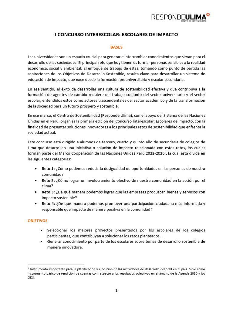 bases_i_concurso_interescolar_escolares_de_impacto | PDF | Sustentabilidad | Desarrollo sostenible