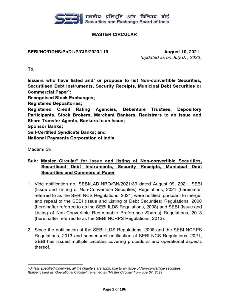 Master Circular For Issue and Listing of Non-Convertible Securities ...