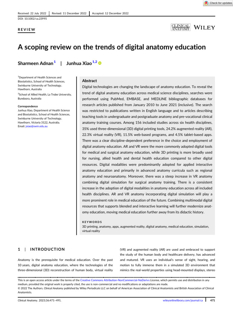 A Scoping Review On The Trends of Digital Anatomy Education | PDF ...