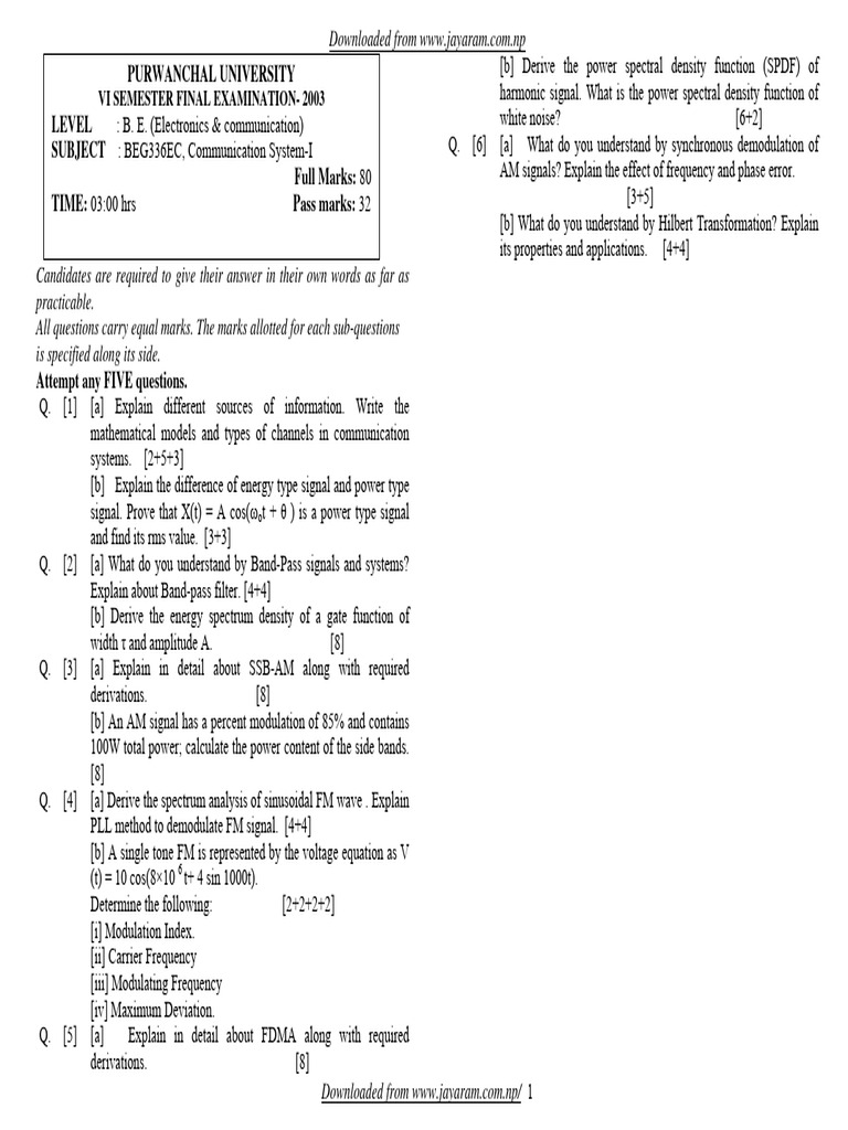 Communication I | PDF | Frequency Modulation | Modulation