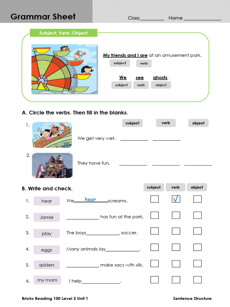 Reading100 2 Grammar Sheet | PDF | Subject (Grammar) | Plural