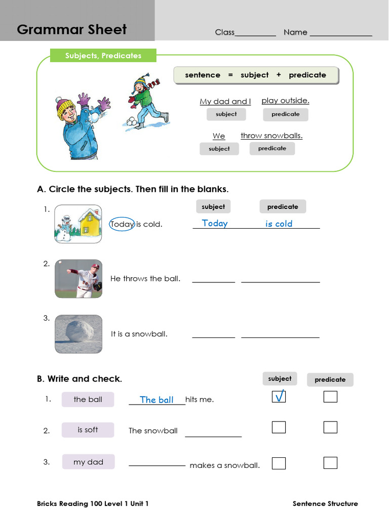 Reading100 1 Grammar Sheet | PDF | Subject (Grammar) | Grammatical Number