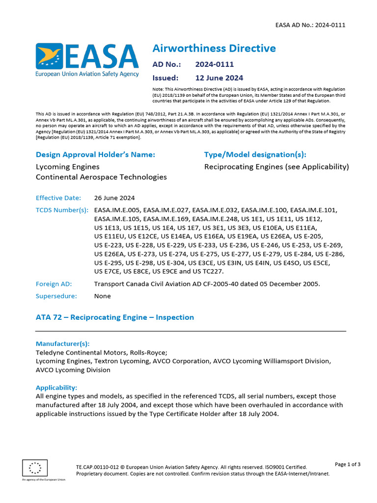 Easa Ad 2024 0111 Pdf Aviation