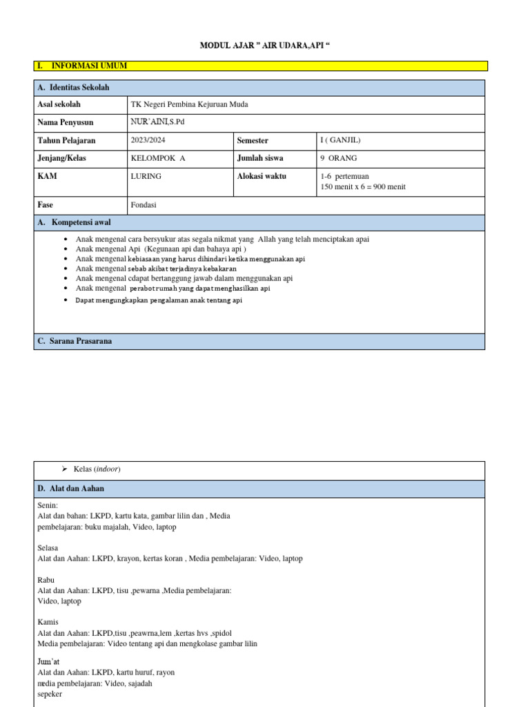 MODUL AJAR NUR'AINI ENERGI Air Udara Api | PDF