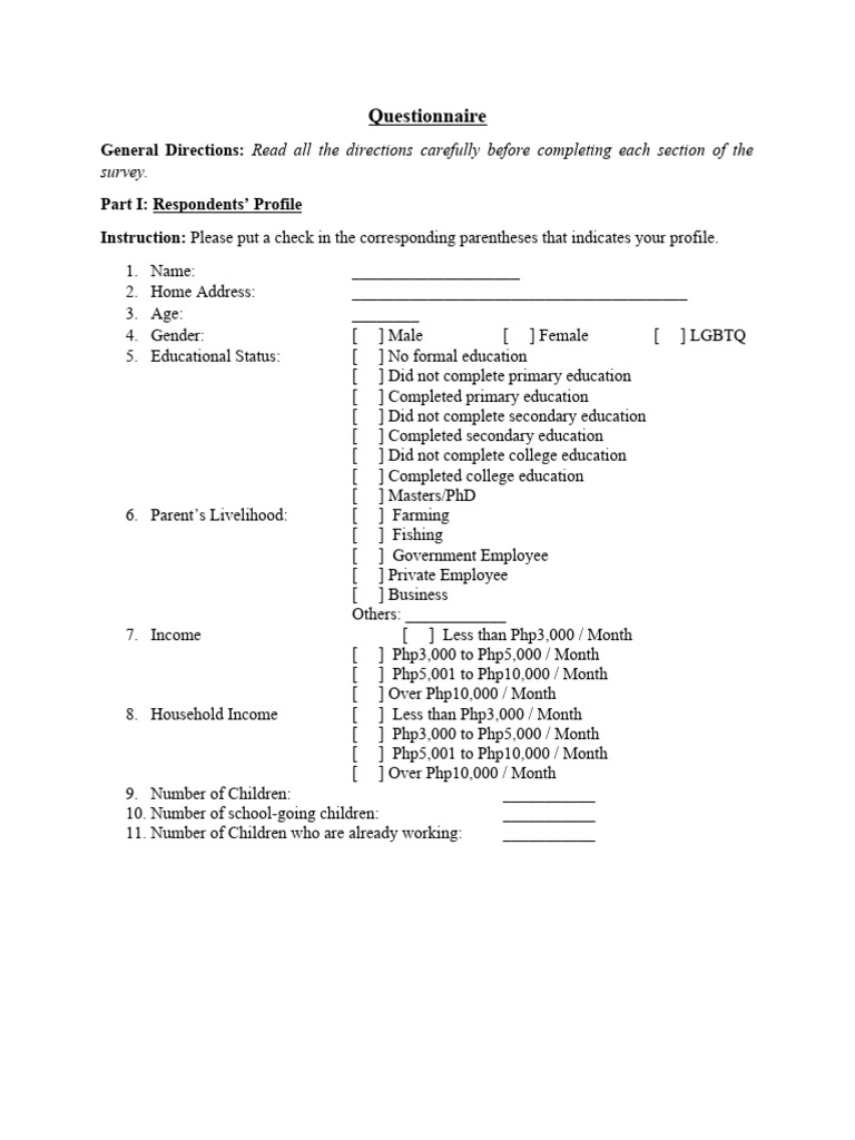 Questionnaire Parental Involvement | PDF