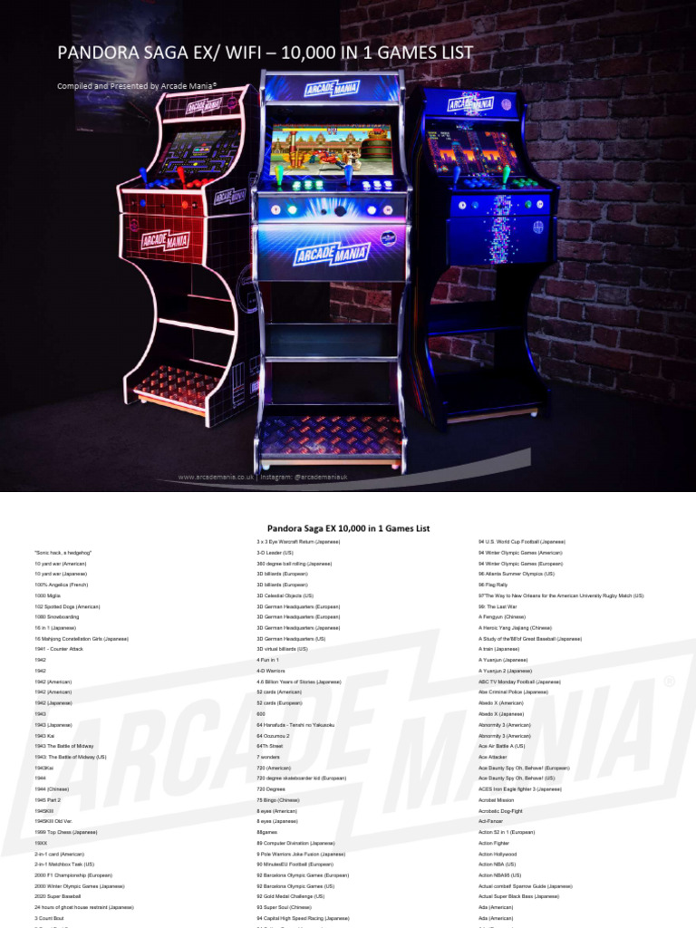 Pandora Saga EX WiFi 10000 in 1 Games List | PDF | 3 D Computer Graphics