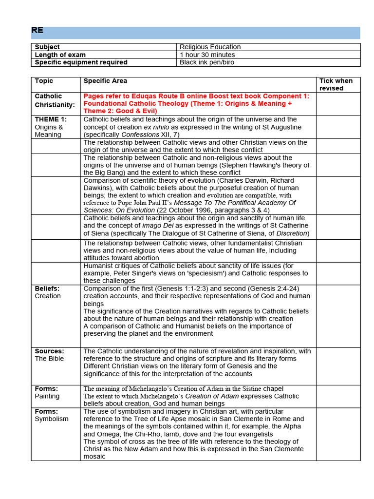 Year 10 RE End of Year Revision Guidance | PDF | Trinity | Catholic Church